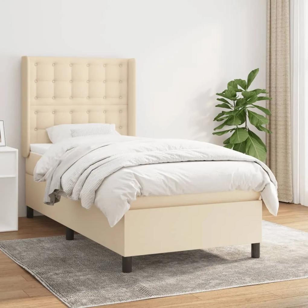 Box spring postel s matrací krémová 90x200 cm textil,  3131726