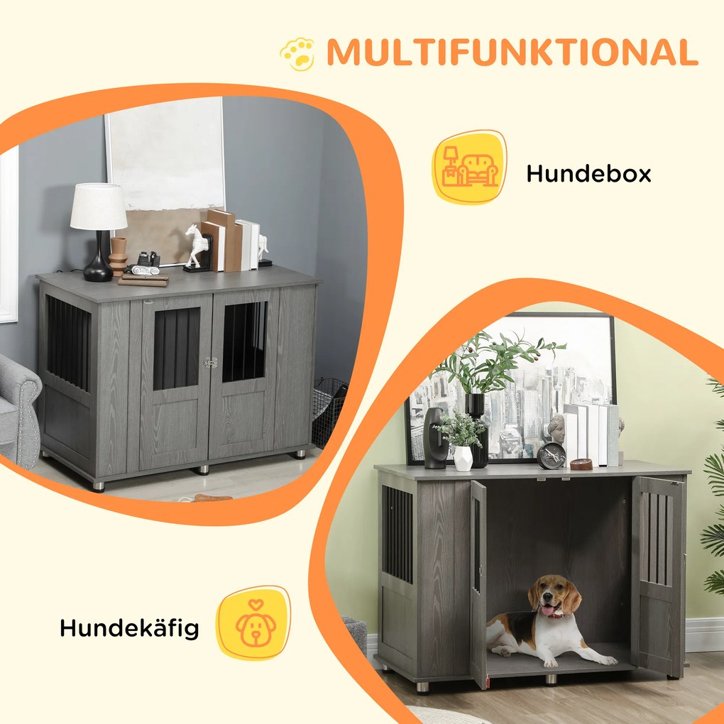 PawHut klec pro psa, klec pro domácí mazlíčky, psí bouda se zámkem, magnetická dvířka, okno, psí bouda, box pro extra velké psy, šedá| Aosom