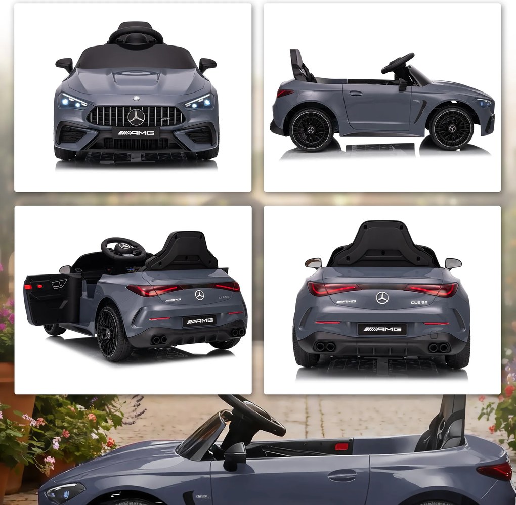 AIYAPLAY Dětské elektrické auto, design Mercedes, 12V motory, dálkové ovládání, LED světla, hudba, pro děti 3-6 let, šedá