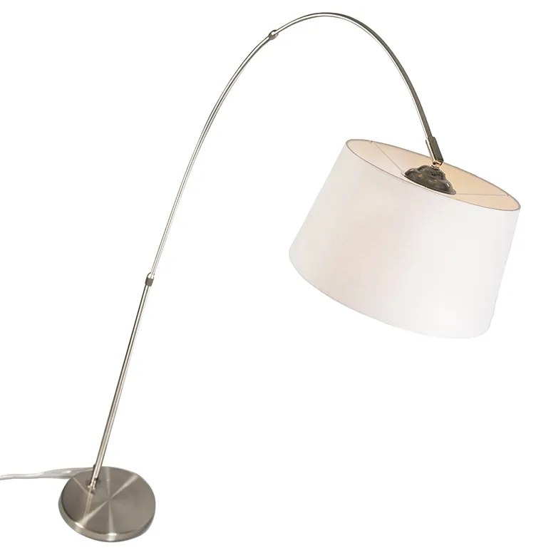 Moderní ocelová oblouková lampa s bílým látkovým stínidlem - Arc Basic