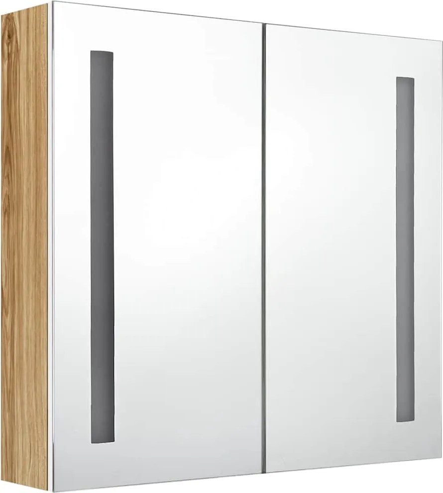 LED koupelnová skříňka se zrcadlem bílá a dub 62 x 14 x 60 cm 326523