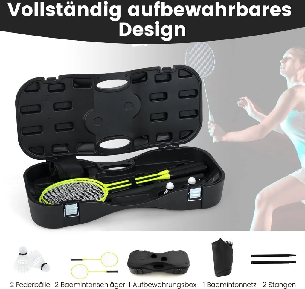 Costway Badminton Net Stand Přenosná hra s raketami Kompletní – černý