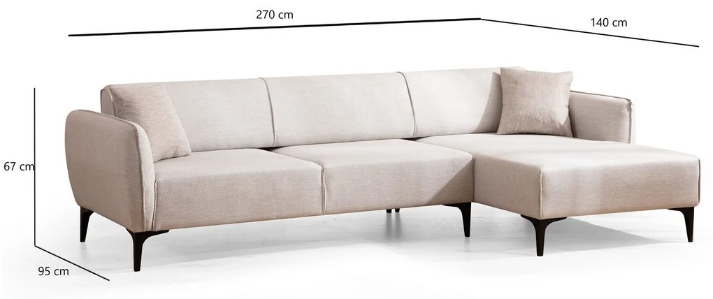 Designová rohová sedačka Beasley 270 cm šedo-bílá - pravá