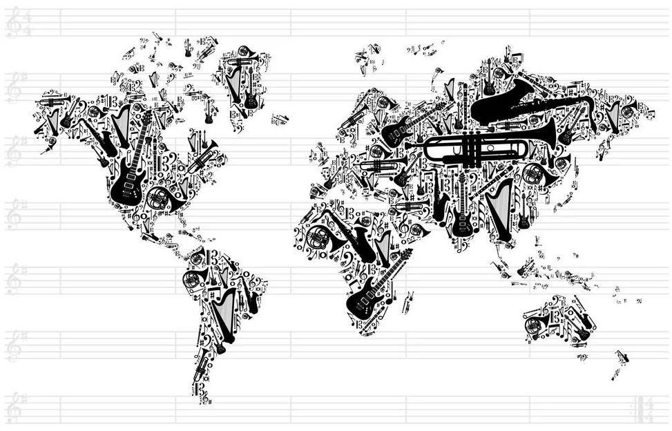 Obraz hudební mapa světa v inverzní podobě - 60x40 cm