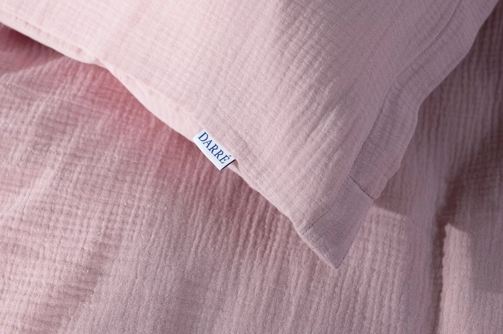 Celoroční mušelínové prodloužené povlečení Soft Pink - GOTS Velikost: 140 x 220 + 70 x 90