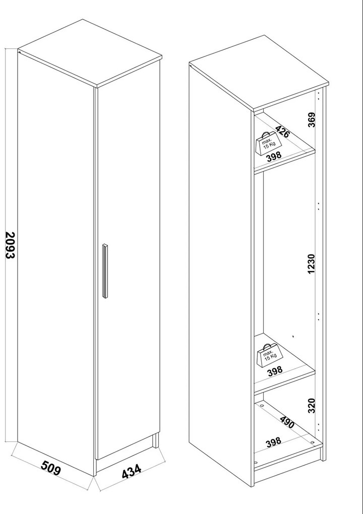 Jednodveřová šatní skříň Colin - dub kestína/šedá