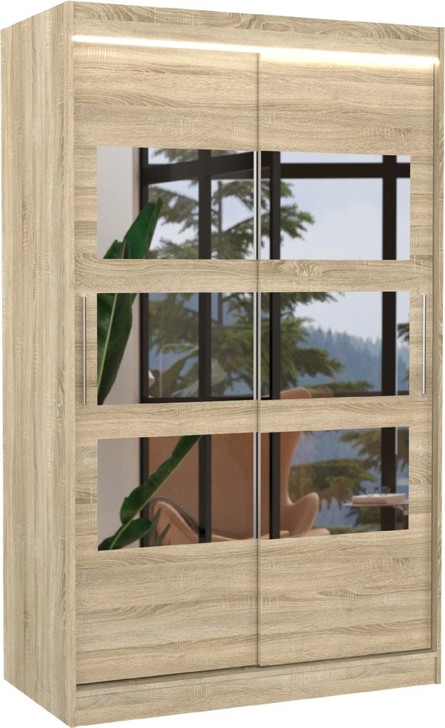 ADRK Furniture Posuvná skříň se zrcadlem a LED osvětlením KOLORADO 120 ADRK-SW-KOL-S-120+L