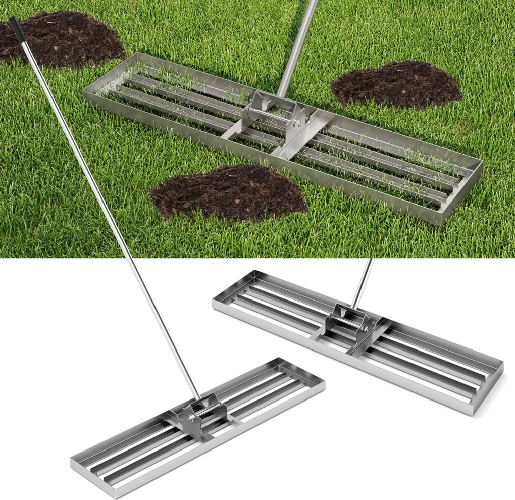 Costway Urovnávací hrábě s ergonomickou rukojetí, robustní nářadí na trávu