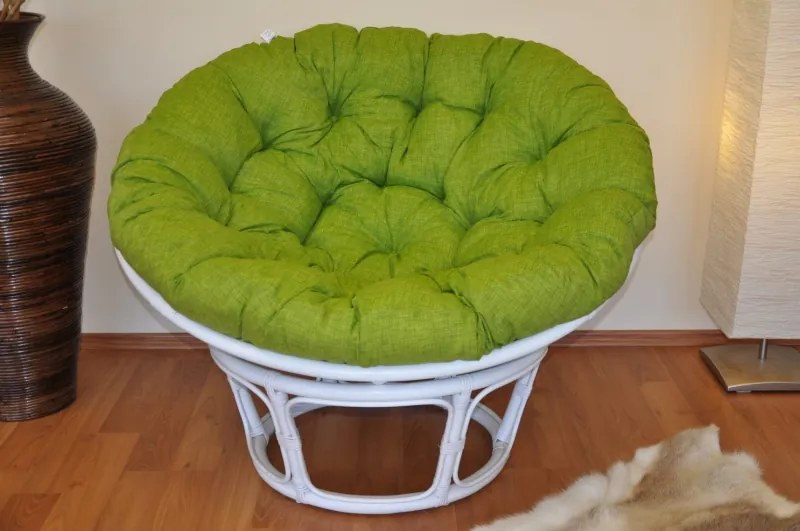 Axin Trading s.r.o. Ratanový papasan 110 cm bílý polstr světle zelený melír