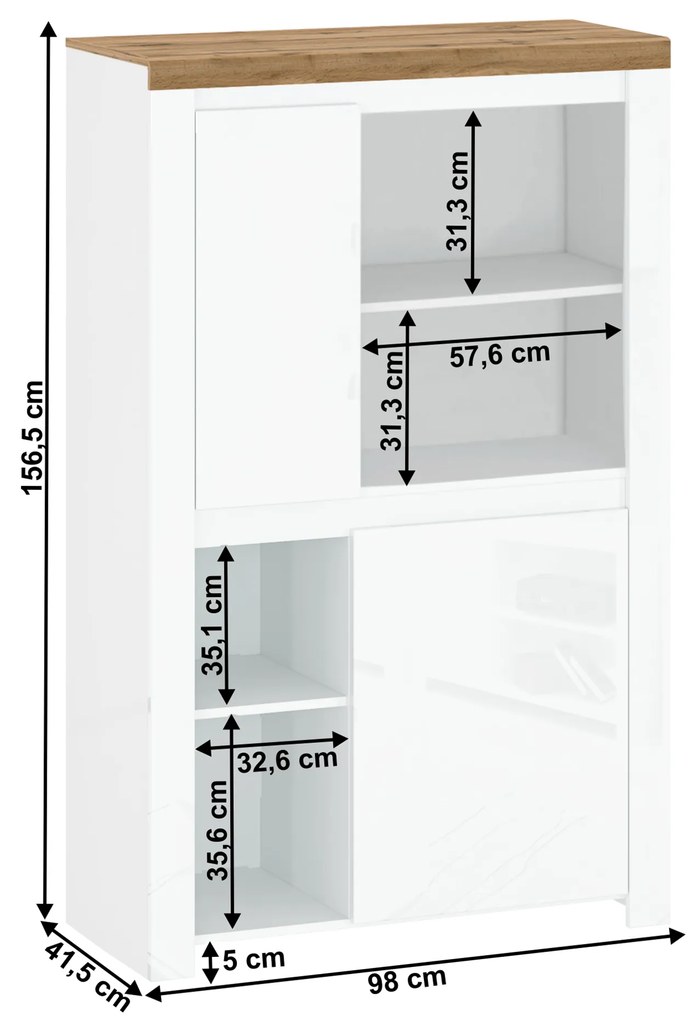 Kondela Regál 2D, bílý lesk/dub wotan, VILGO