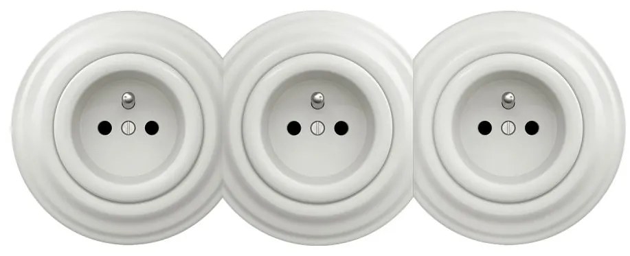Kliklap - Trojitá retro zásuvka domovní s rámečkem 230V bílá KA0009+2xKA0008+3xKA0006