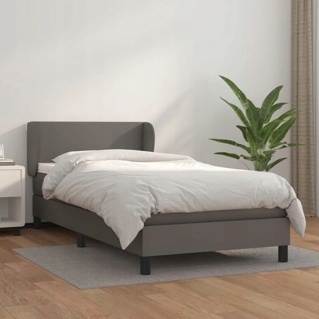 Box Spring Postel S Matrací Šedá Umělá Kůže Šedá Hladký design 90 x 190 c