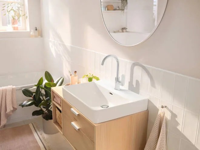 Hansgrohe Rebris S, vysoká umyvadlová baterie 210 s otočným výtokem a odtokovou soupravou s táhlem, chromová, 72536000