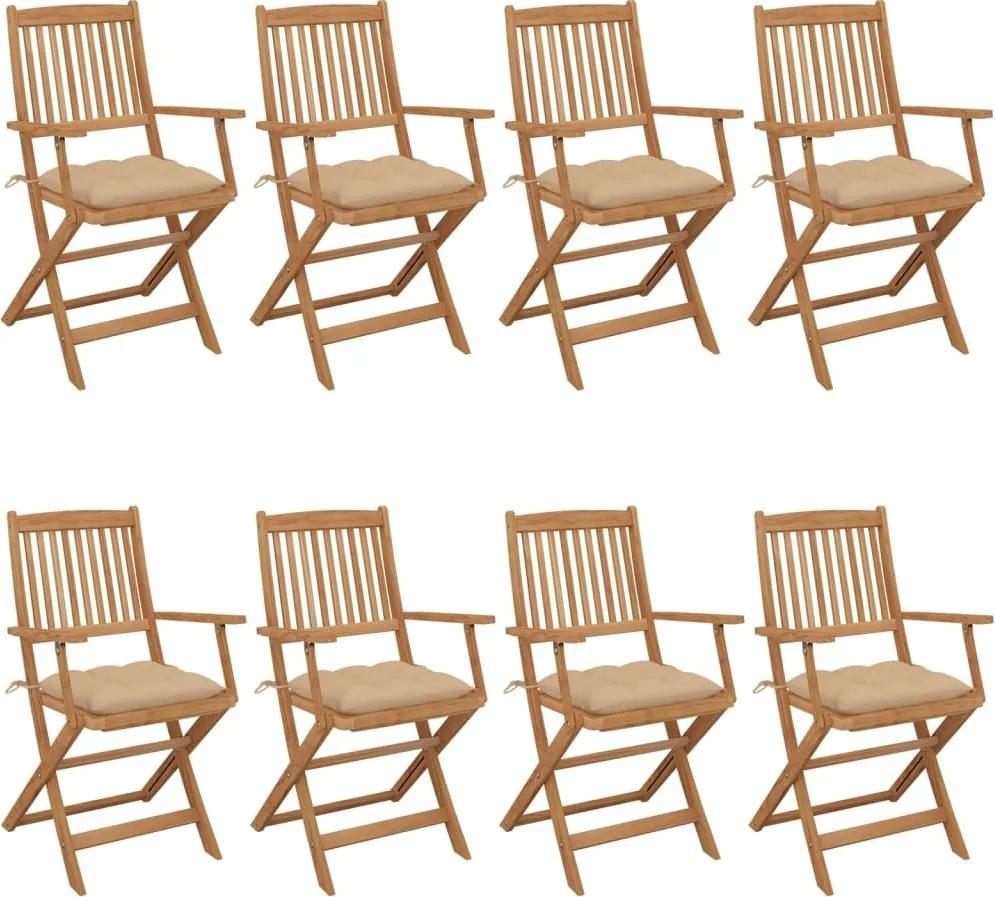 vidaXL Skládací zahradní židle s poduškami 8 ks masivní akácie [3074985] Barva: krémová