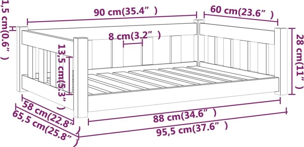 vidaXL Pelíšek pro psy 95,5 x 65,5 x 28 cm masivní borovice [833256] Barva: Přírodní