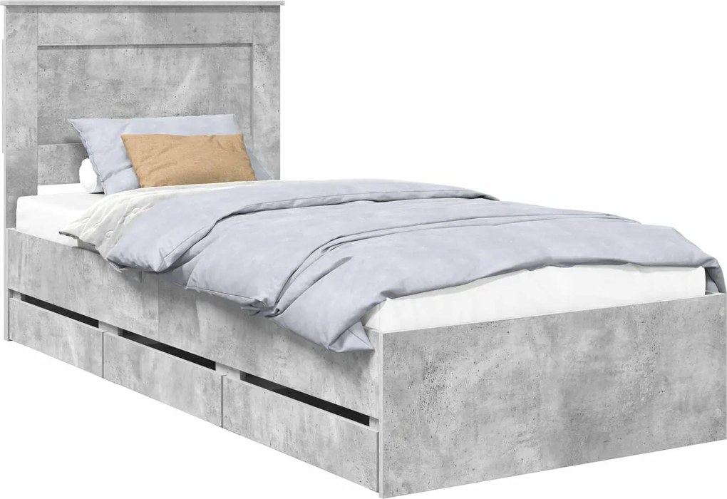 Rám postele s čelo Betonově šedá 75 x 190 cm Inženýrské dřevo 3410216