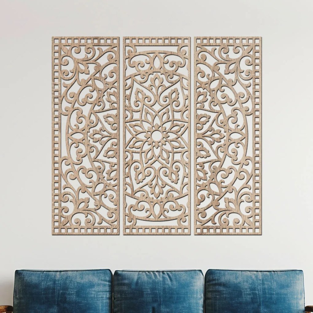 dřevo života 3 dílná dřevěná mandala na zeď ORACULUM Zvolte barvu dekoru: Dub Sonoma, Rozměry (cm): 42x40