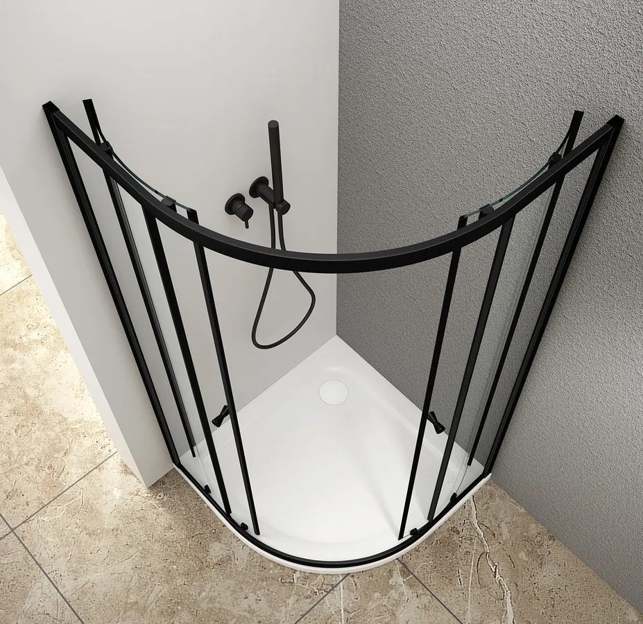 Aqualine Aqualine, ARLETA BLACK čtvrtkruhová sprchová zástěna 900x900mm, čiré sklo, BLS900