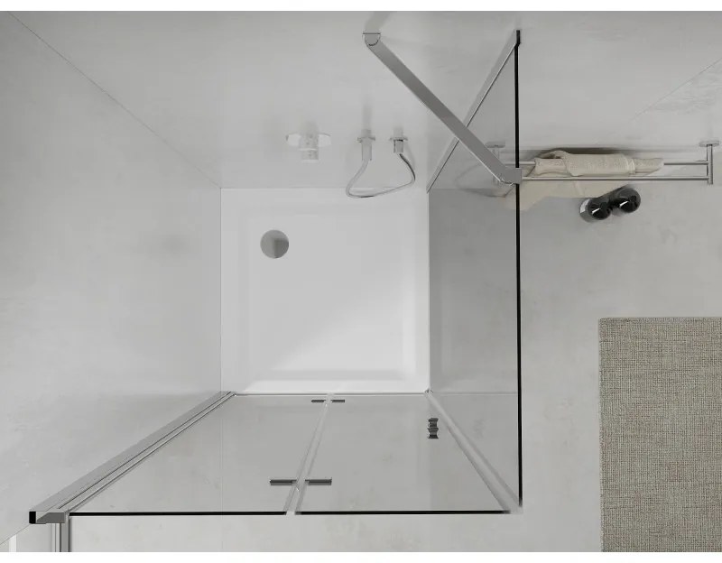 Mexen Lima skládací sprchový kout 70 x 70 cm, Průhledné, Chromovaná + sprchová vanička Flat - 856-070-070-01-00-4010