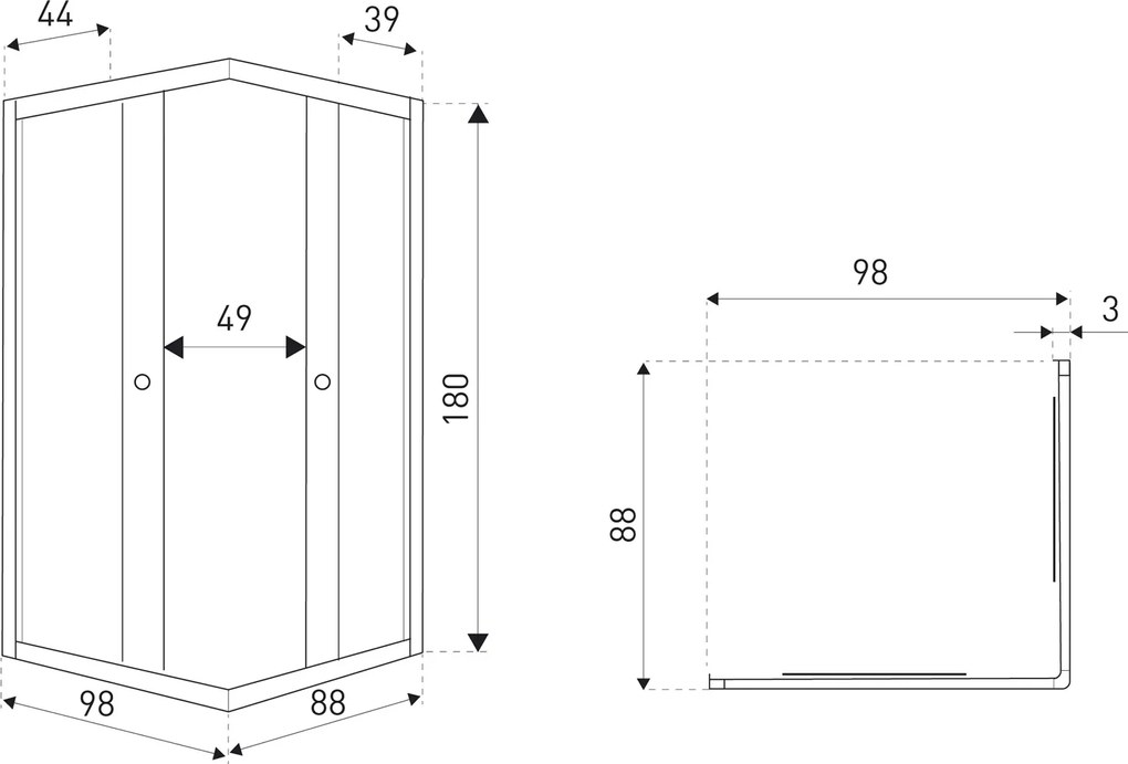 Novoterm Obdélníkový sprchový kout NV-Olga SQ BL 100x90, černý/transparent - bez vaničky