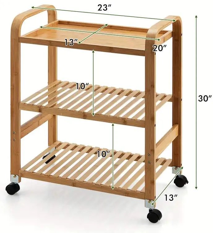 Servírovací stolek, kolečka, přírodní bambusové dřevo, NoBi ROMA