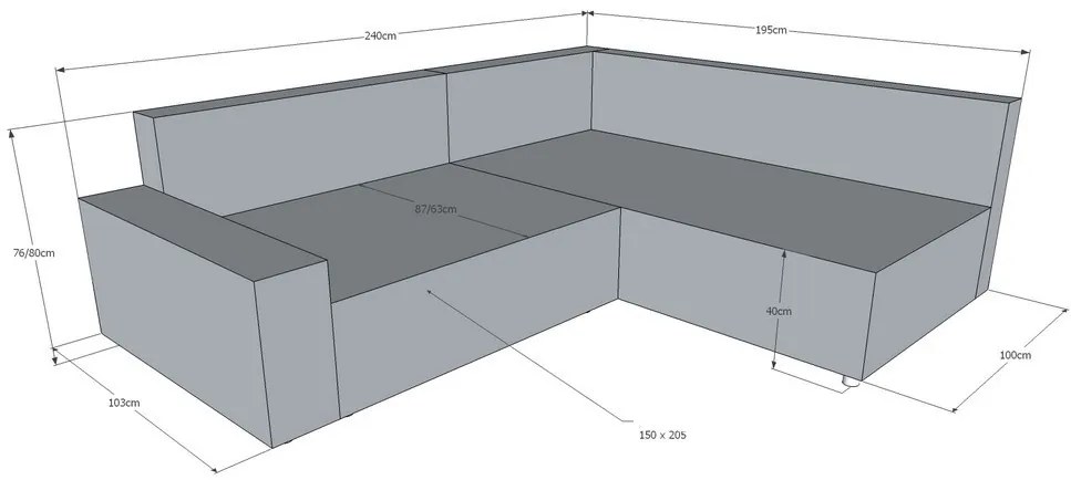 Rohová sedací souprava Beate, světle šedá látka, pravý roh