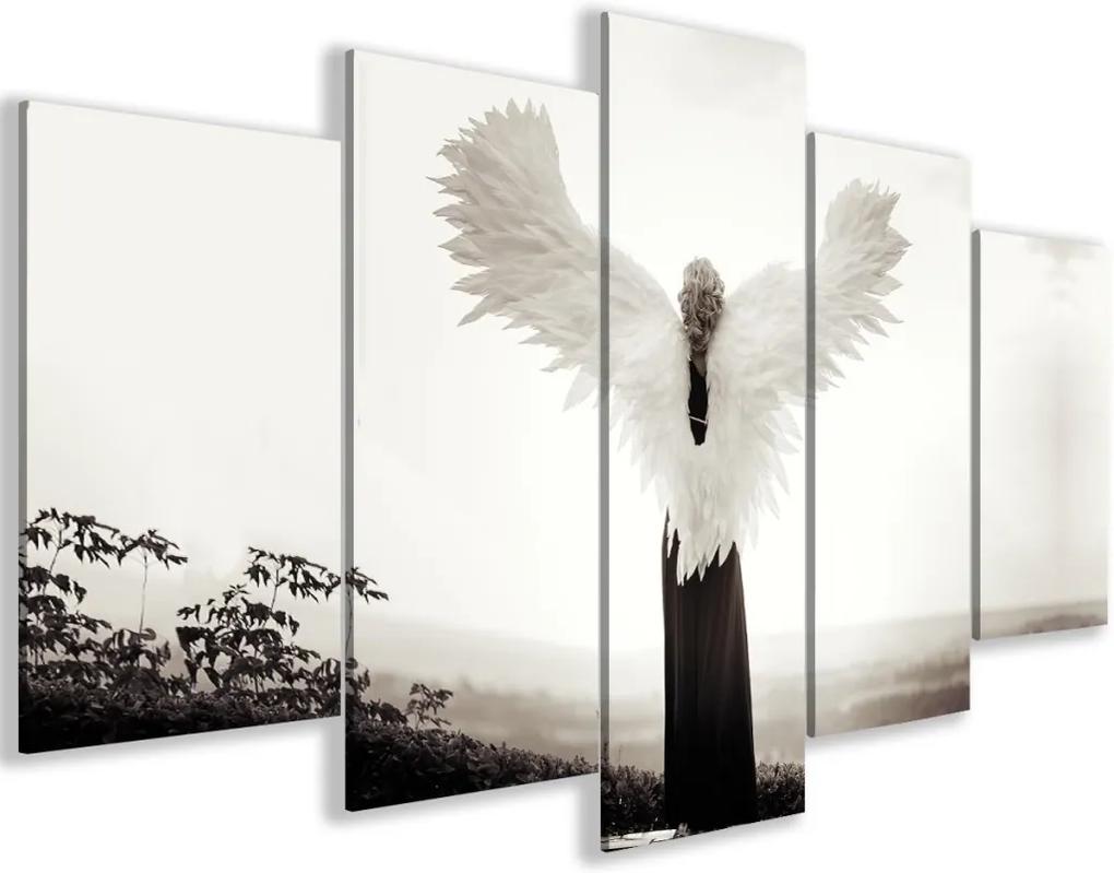 Malvis Malvis Pětidílný černobílý andělský obraz  150x75 cm