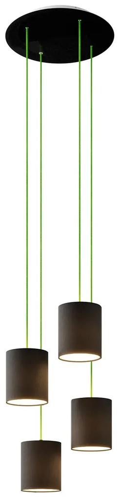creative cables Závěsná lampa se 4 světly, s kulatým XXL baldachýnem Rose-one, textilním kabelem a válcovými plátěnými stínidly Barva: Černá, Montáž: Sestavený