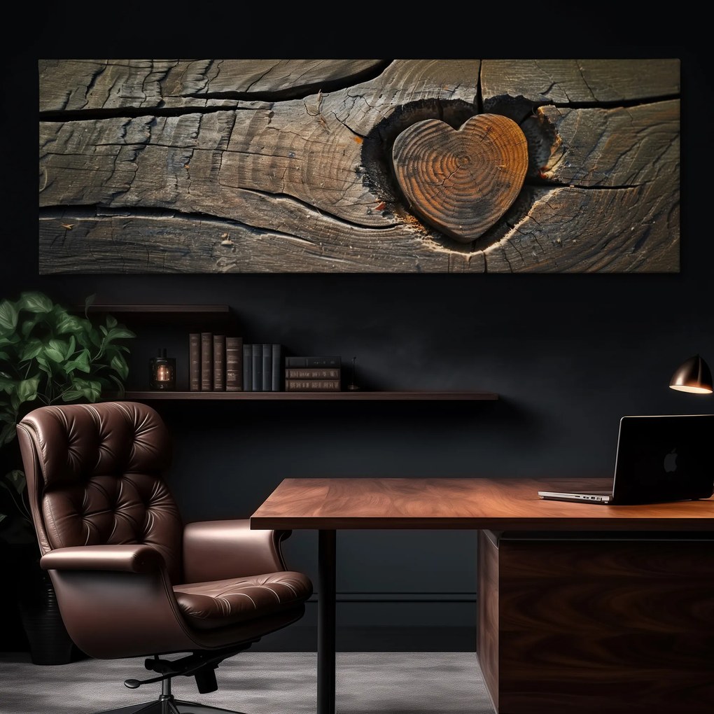 Obraz na plátně - Srdce spojení, dřevo styl FeelHappy.cz Velikost obrazu: 210 x 70 cm