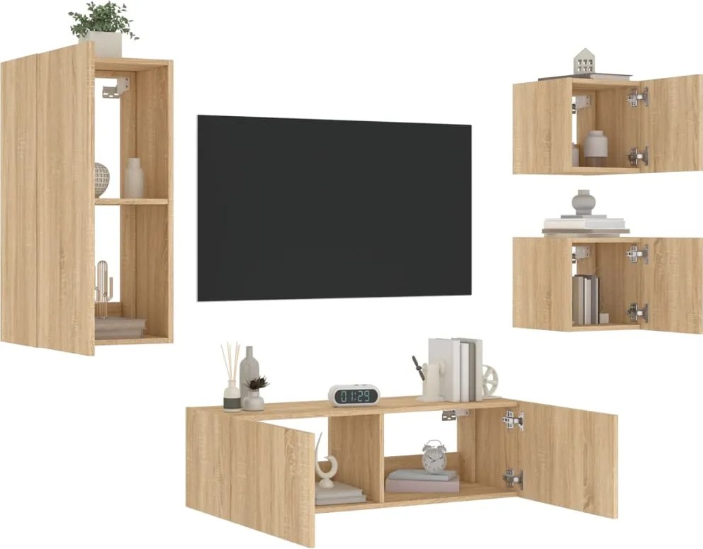 4dílná obývací stěna s LED osvětlením dub sonoma 3216883