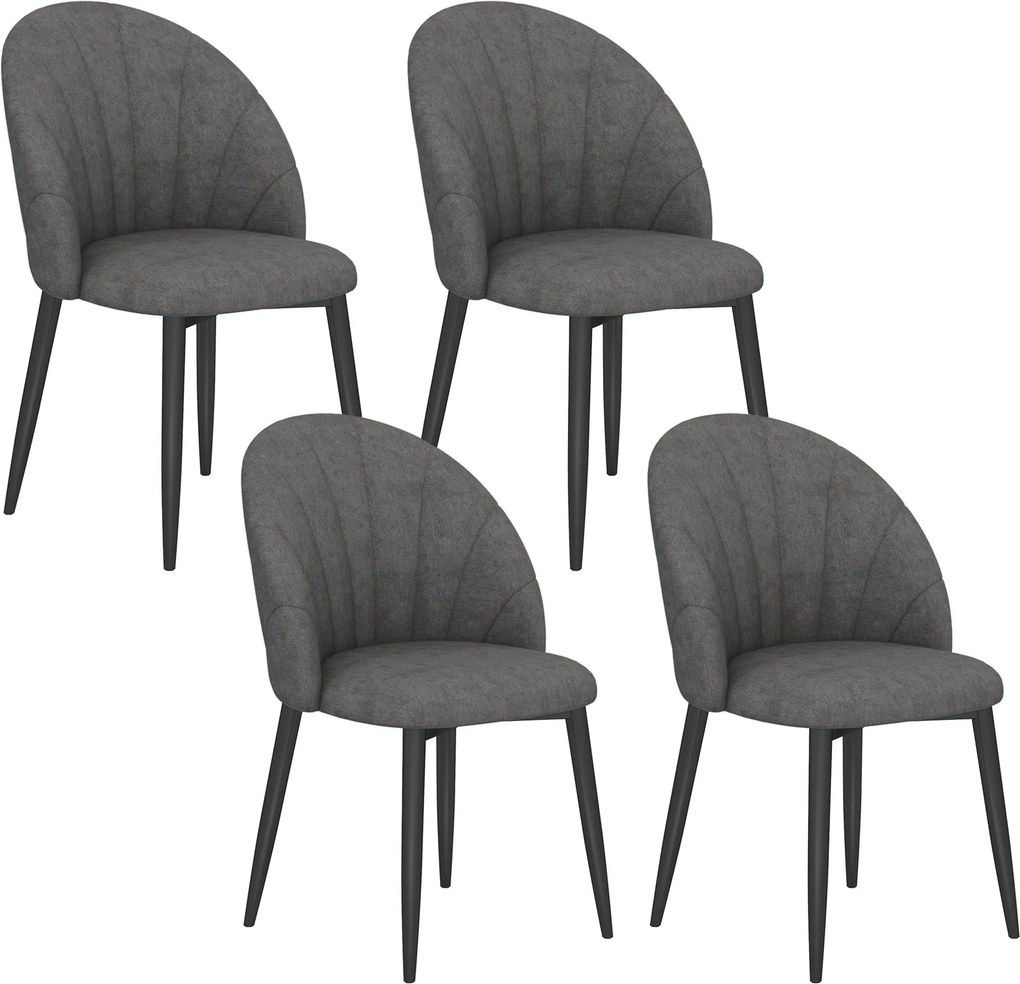 HOMCOM sada 4 židlí v sametovém vzhledu – polstrované ergonomické opěradlo, ocelové nohy | Aosom