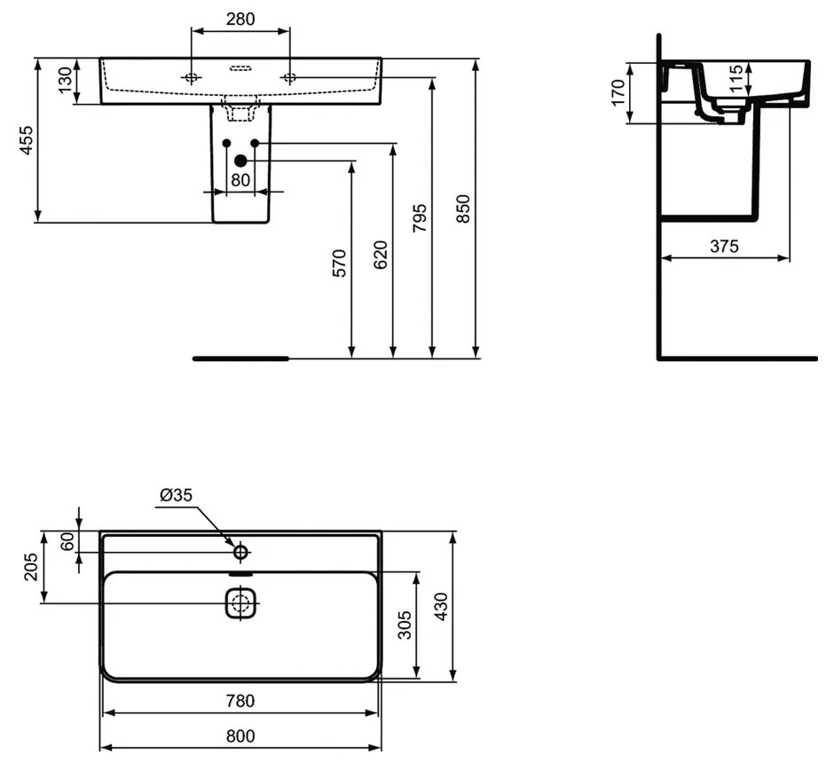 Ideal Standard Strada II - Umyvadlo 800 mm (broušená spodní hrana), Bílá, T364501