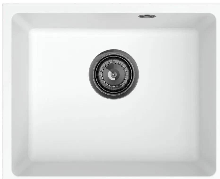 Sink Quality Crypton 55, kuchyňský granitový dřez 460x375x205 mm + černý sifon, bílá, SKQ-CRY.W.1KBO.55.XB