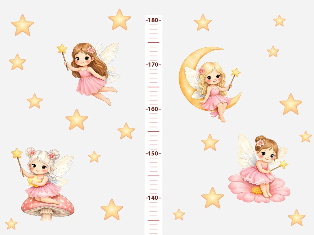 Metr růžové víly samolepky na zeď pro dívky výška 160 cm