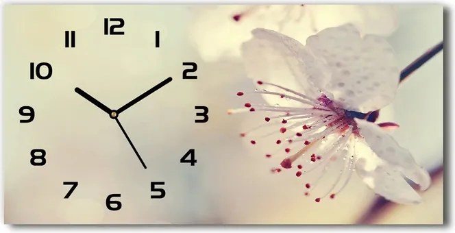 Moderní nástěnné hodiny ze skla s grafikou Višňový Květ 60x30