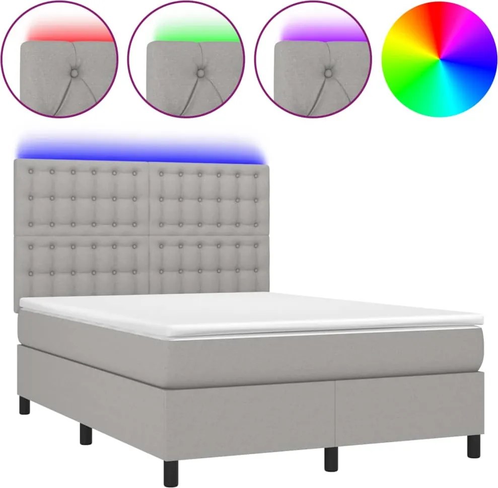 Box spring postel s matrací a LED světle šedá 140x200 cm textil 3135197