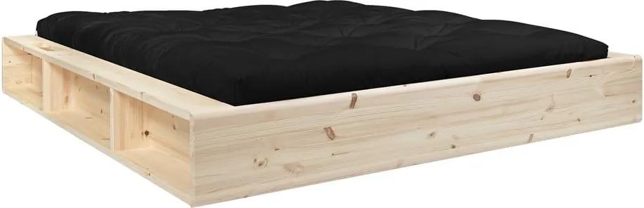 Dvoulůžková postel z masivního dřeva s úložným prostorem a černým futonem Comfort Mat Karup Design, 180 x 200 cm