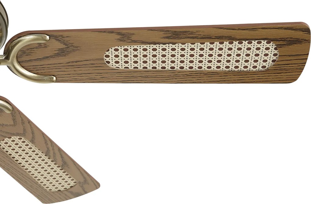 Stropní ventilátor mosazný s potiskem dřeva a ratanem 105 cm s tahovým spínačem - Mistral Majas