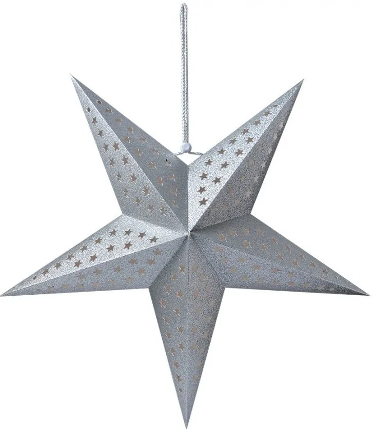 Stříbrná závěsná vánoční papírová hvězda L - 60*12*60 cm