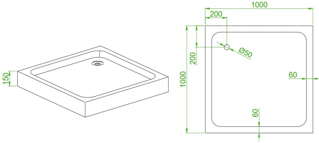 BPS-koupelny Čtvercová akrylátová sprchová vanička HYD-SSV-SXL02C 100x100 černá