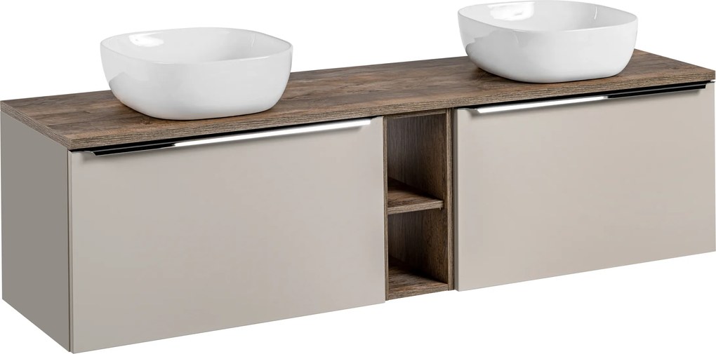Comad Koupelnová skříňka s deskovými umyvadly set Santa Fe Taupe 180 šedohnědá/dub santa fe