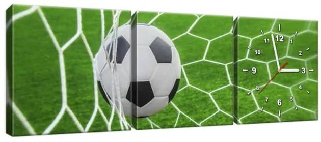 Tištěný obraz s hodinami Fotbalový míč v bráně 90x30cm ZP3872A_3A