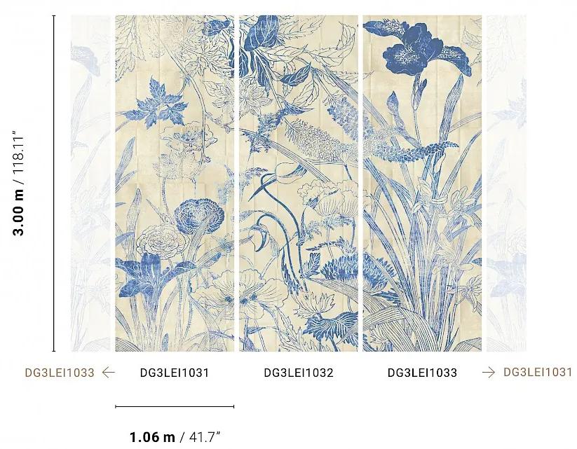 Modrá vliesová fototapeta na zeď, Květiny, listy, DG3LEI1033, Wall Designs III, Khroma by Masureel