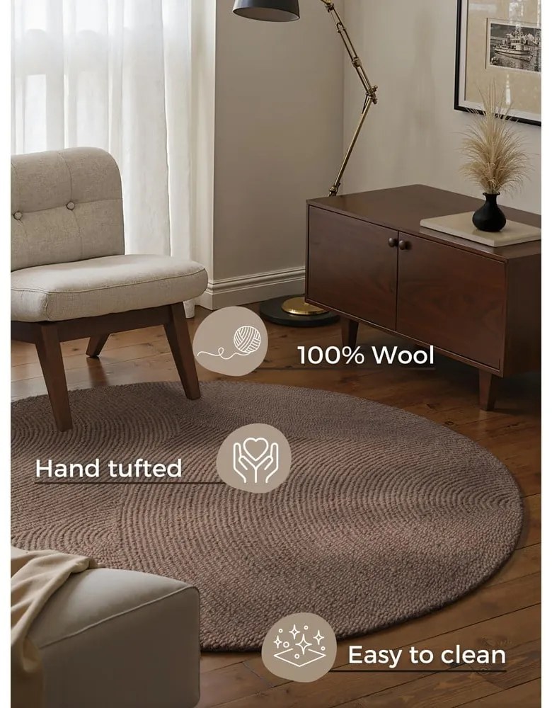 Taupe ručně tkaný vlněný kulatý koberec ø 120 cm Calmio – Hanse Home