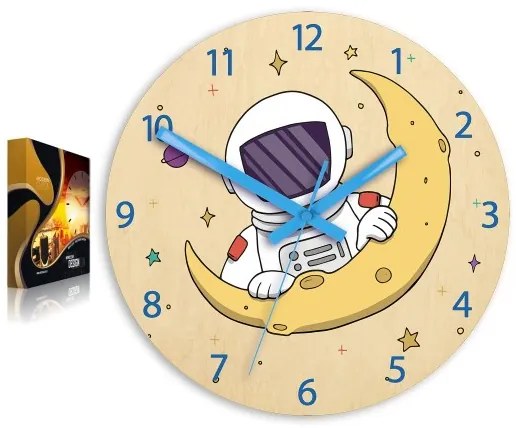 M.Clock Dětské nástěnné hodiny astronaut 30x30cm hnědé