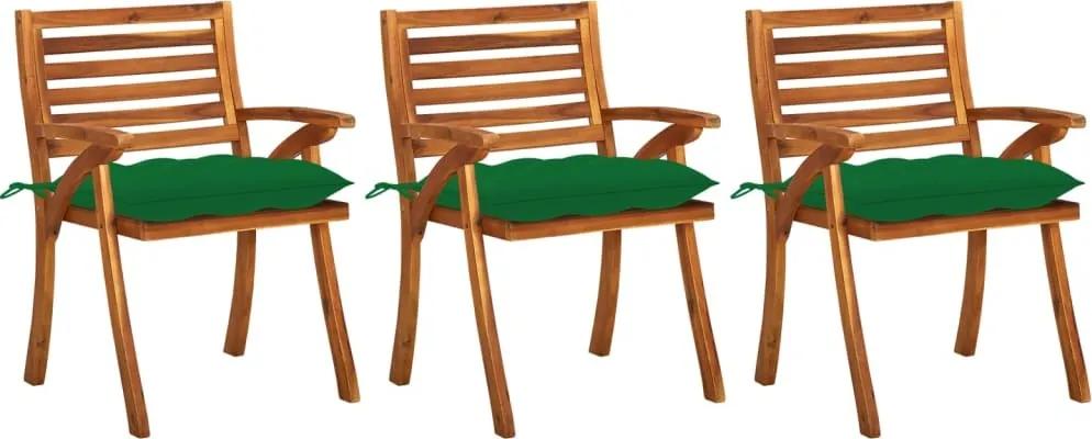 vidaXL Zahradní jídelní židle s poduškami 3 ks masivní akáciové dřevo [3060847] Barva: Červená