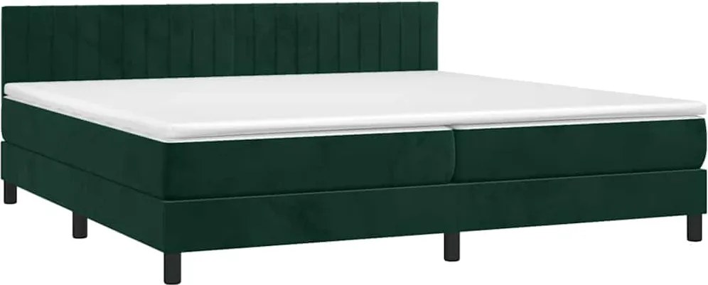 Box spring postel s matrací a LED tmavě zelená 200x200 cm samet 3134546