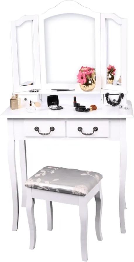 Tempo Kondela, s.r.o. Toaletní stolek s taburetem, bílá/stříbrná, REGINA NEW