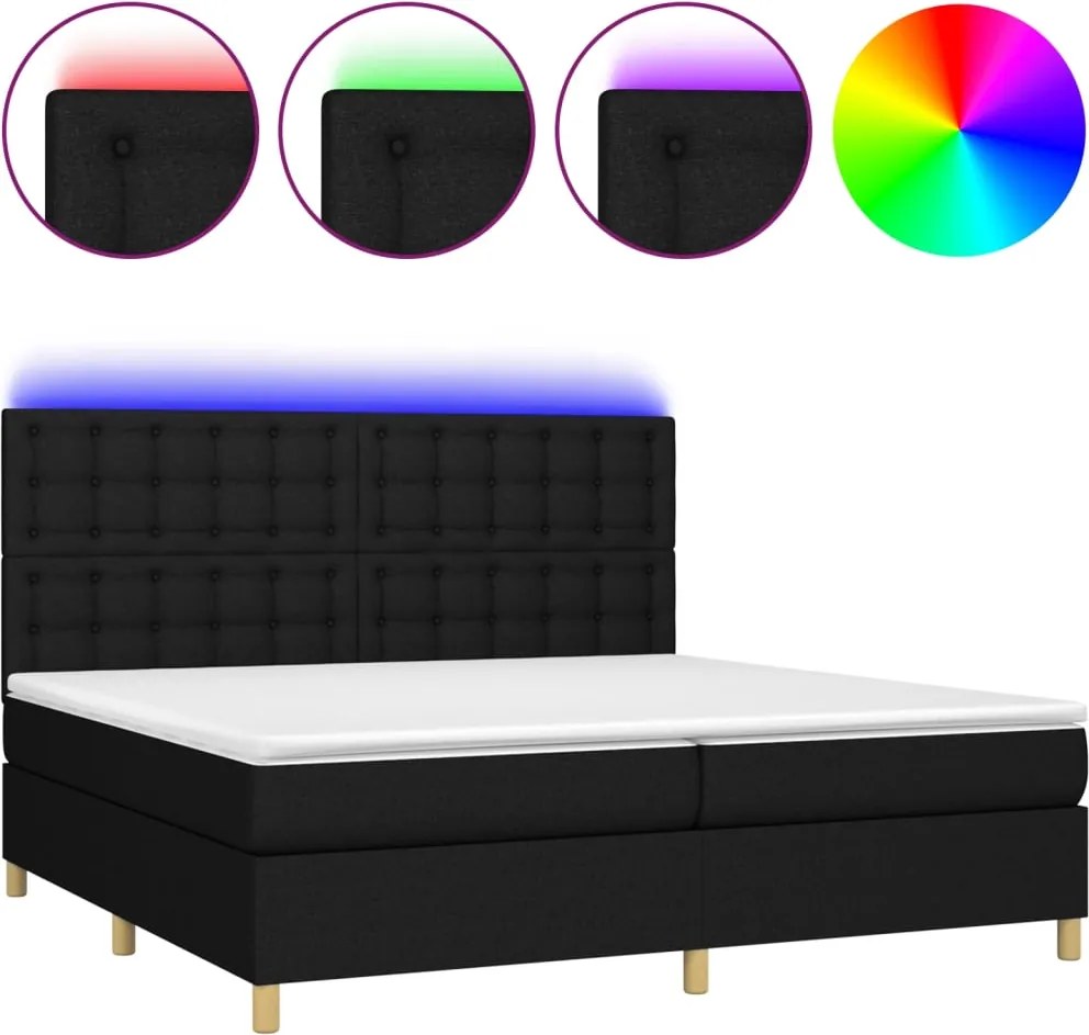 Box spring postel s matrací a LED černá 200x200 cm textil 3135783