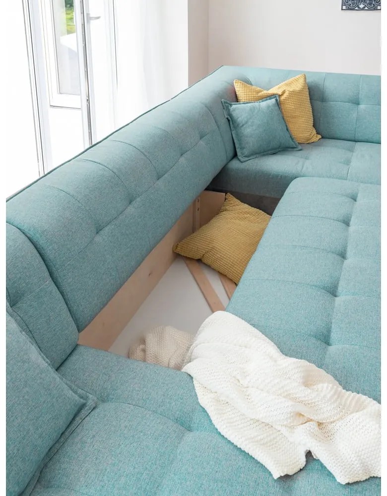 Tyrkysová rozkládací rohová pohovka (pravý roh/do "U") Dazzling Daisy – Miuform